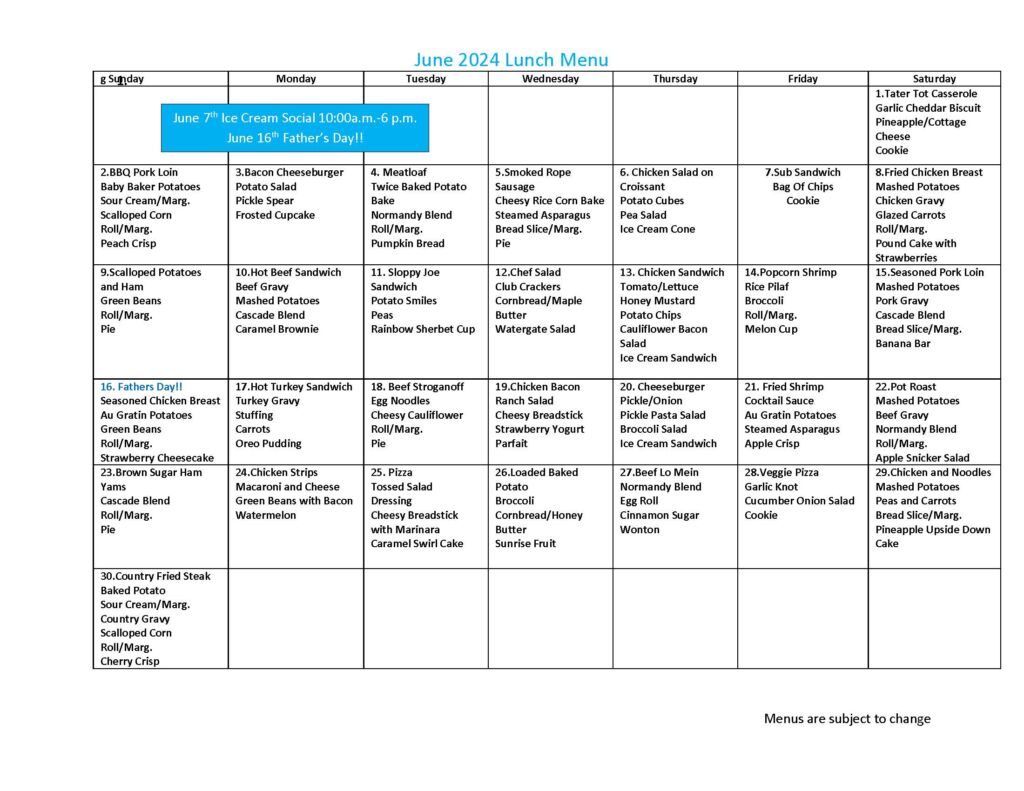 June Delivered Lunch Menu – Brooklyn Community Estate